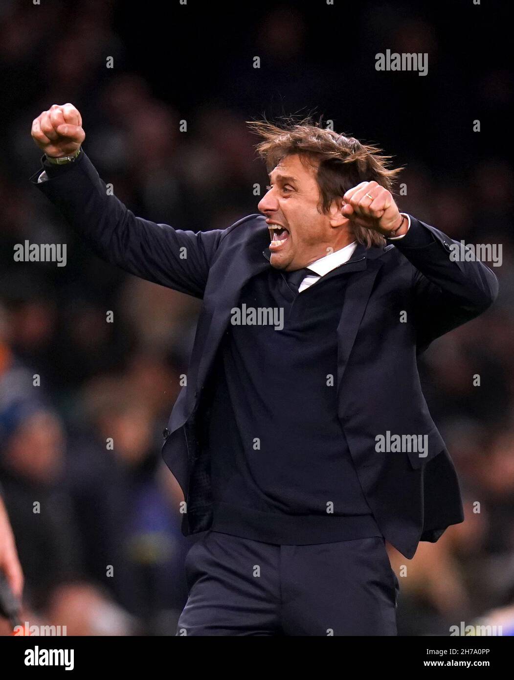 Tottenham Hotspur manager Antonio Conte celebrates at the end of the ...