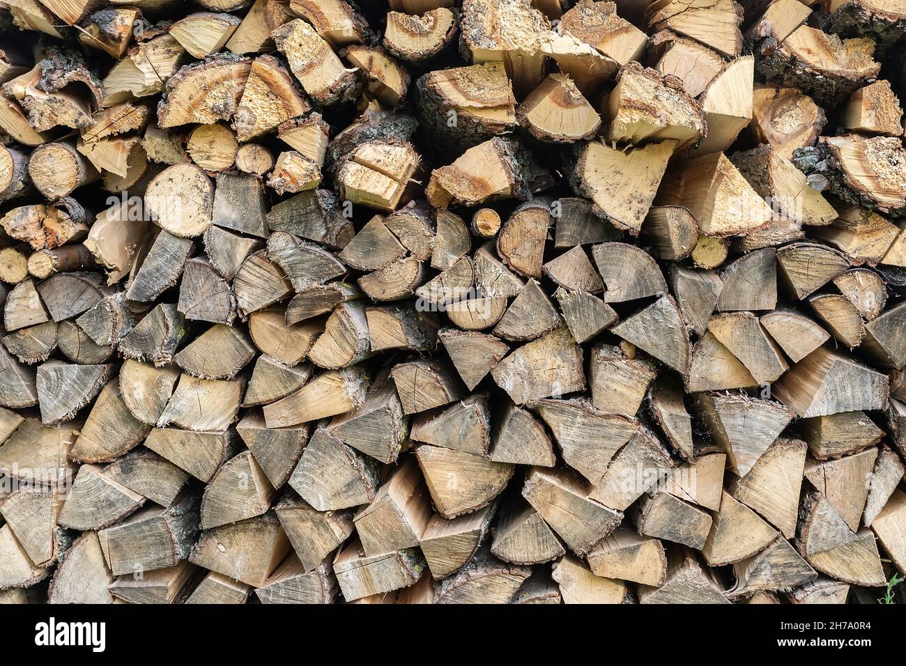 Background of hewed smooth wooden logs. Cut wood texture. Pile of ...