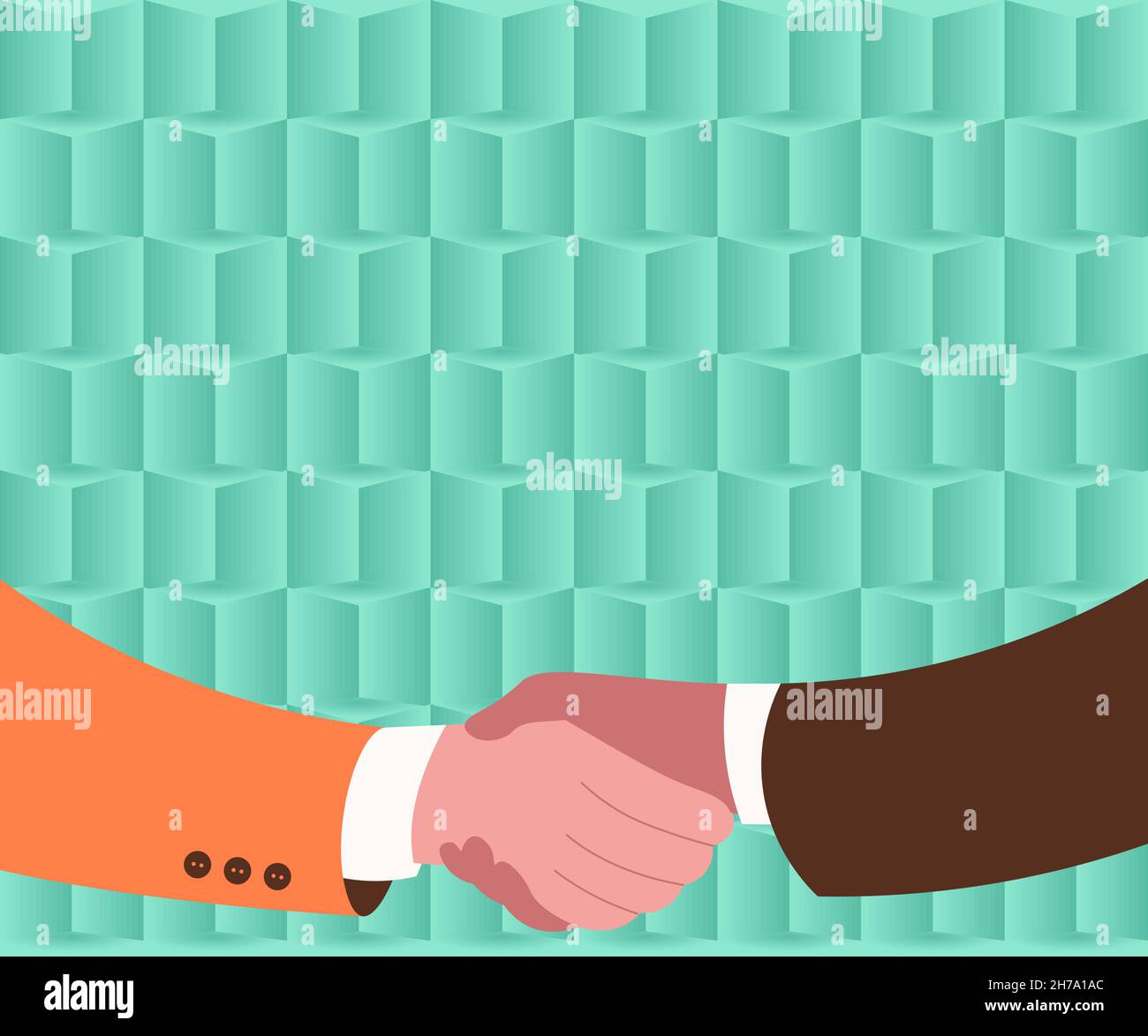 Two Men Drawing With Paper Background Shake Hands Presenting Agreement ...