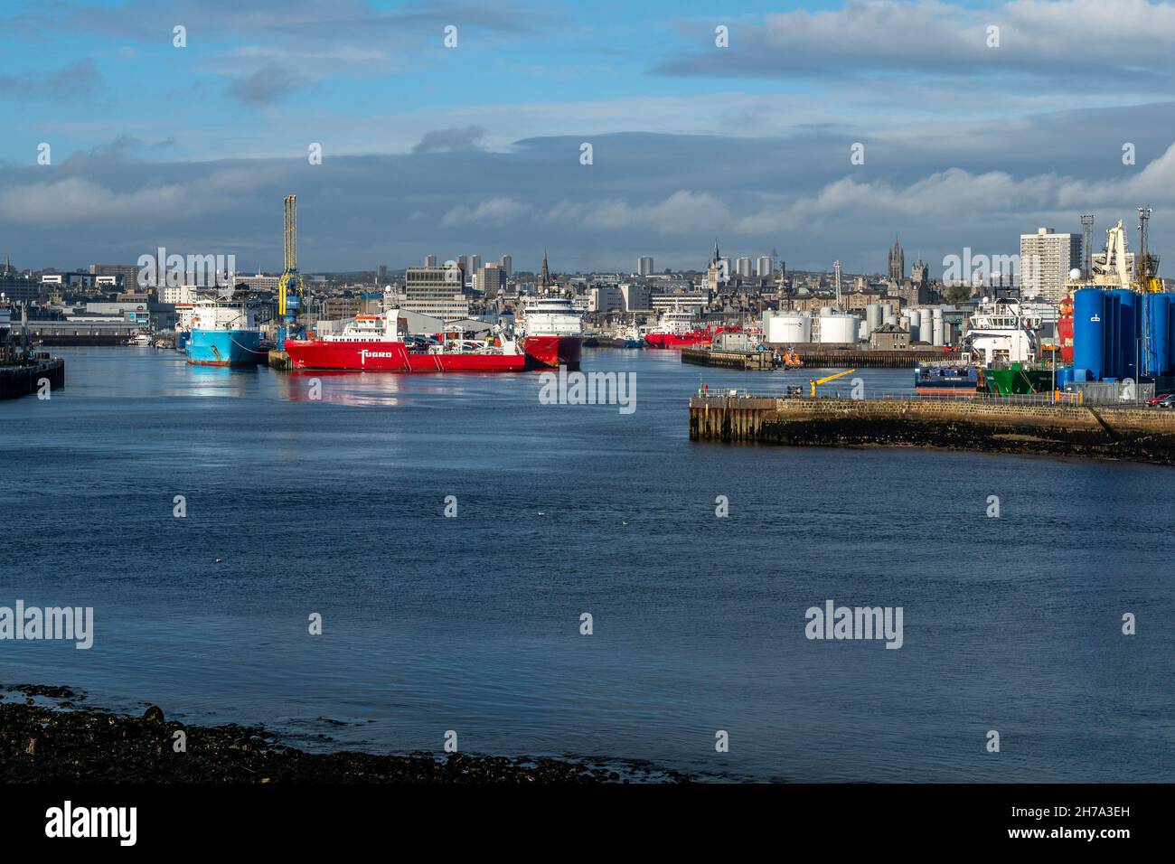 Aberdeen harbour and city, Scotland, United Kingdom, 20th October 2020 ...