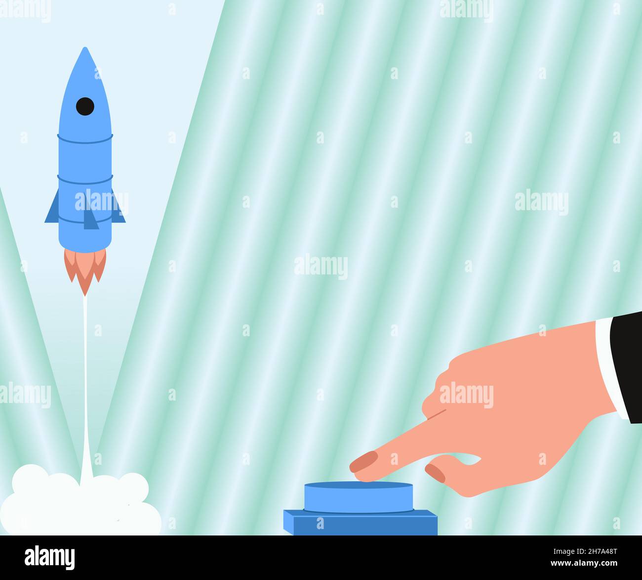 Man Hand Pressing Button To Launch Rocket To Space For New Horizons ...