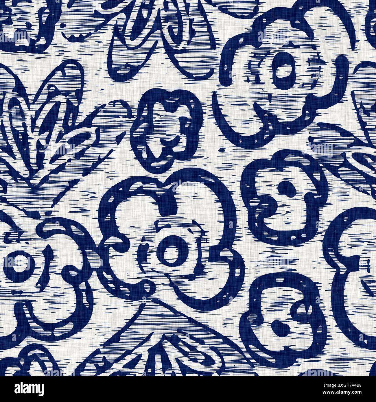 Indigo dyed fabric flower pattern texture. Seamless textile fashion ...