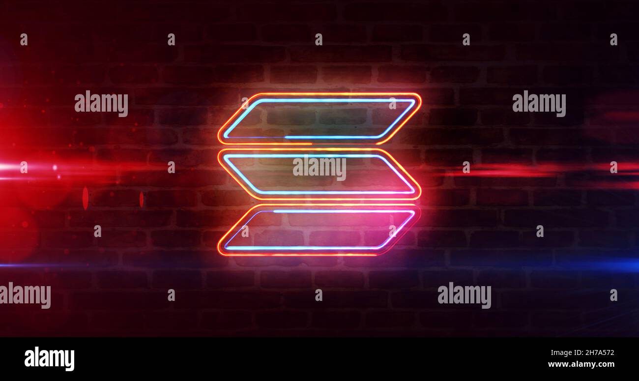 Solana neon sign concept, SOL cryptocurrency token, blockchain currency ...