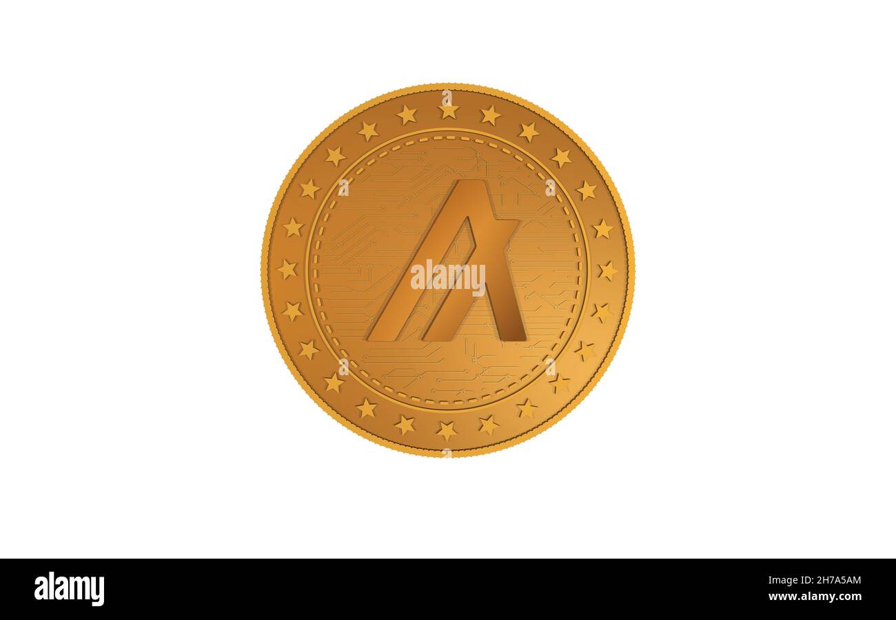 Algorand Algo cryptocurrency symbol isolated gold coin on green screen ...