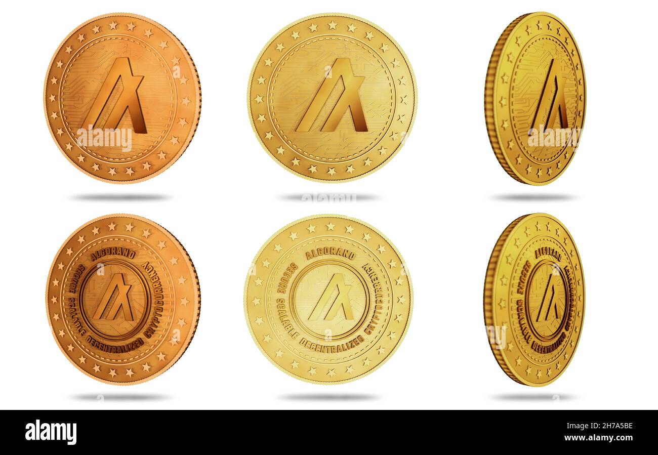 Algorand Algo cryptocurrency symbol isolated gold coin on green screen ...