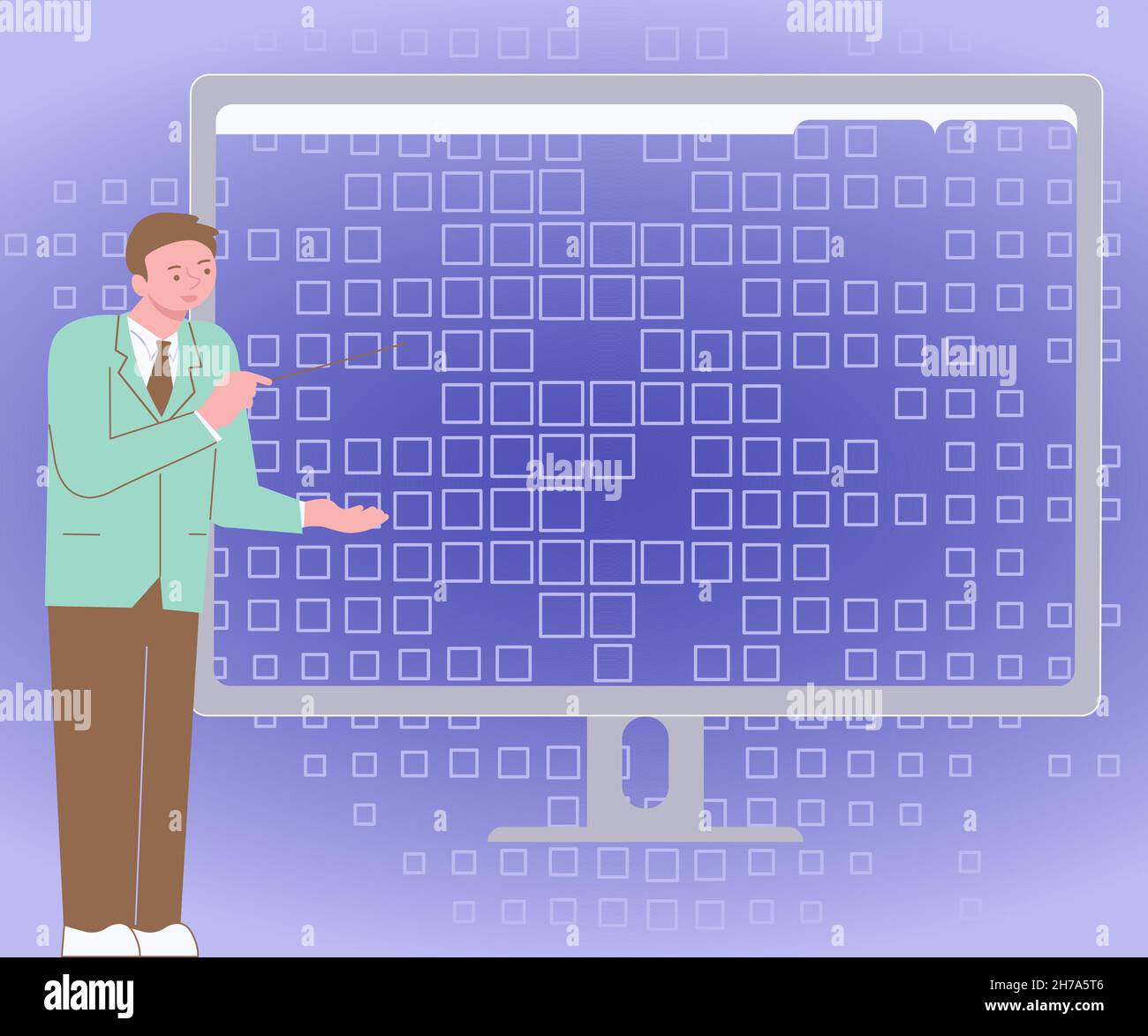 Illustration Of Businessman Standing Firmly Alone Presenting Charts And ...