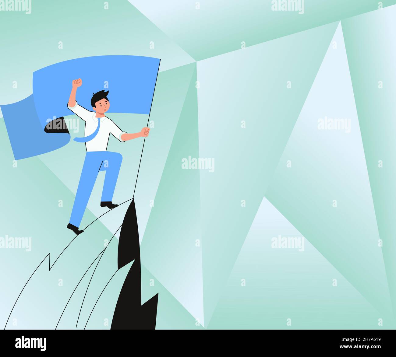 Man On A Mountain Drawing Proud Of His Climbing Success To The Clouds ...