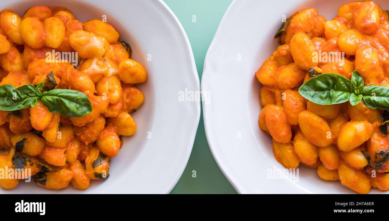 Italian potato gnocchi pasta with tomato sauce and mozzarella cheese ...