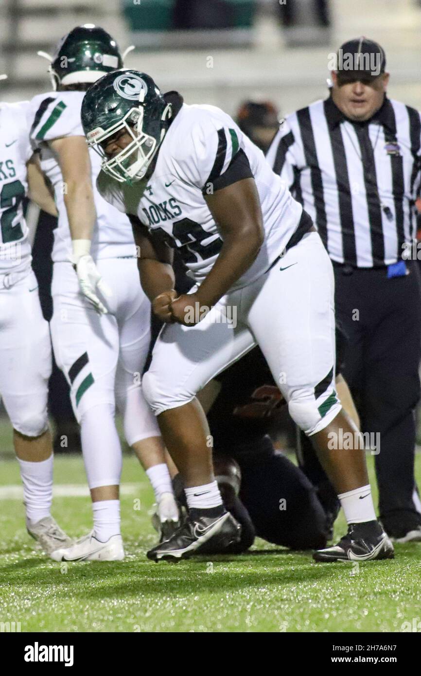 November 19, 2021: A Trinity defender celebrates a tackle during a ...