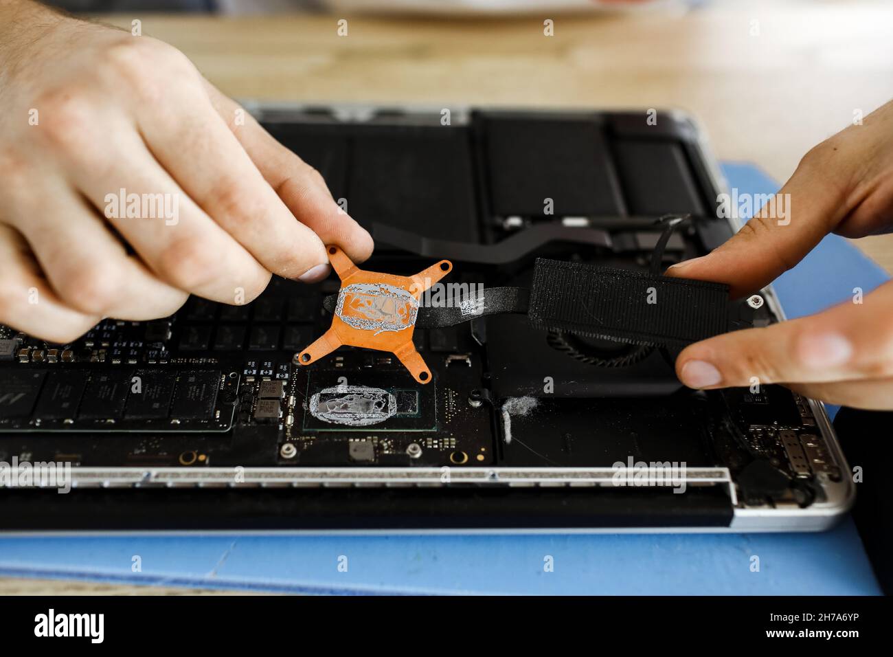 Computer repair concept Close-up view.Hardware. clearing notebook Stock ...