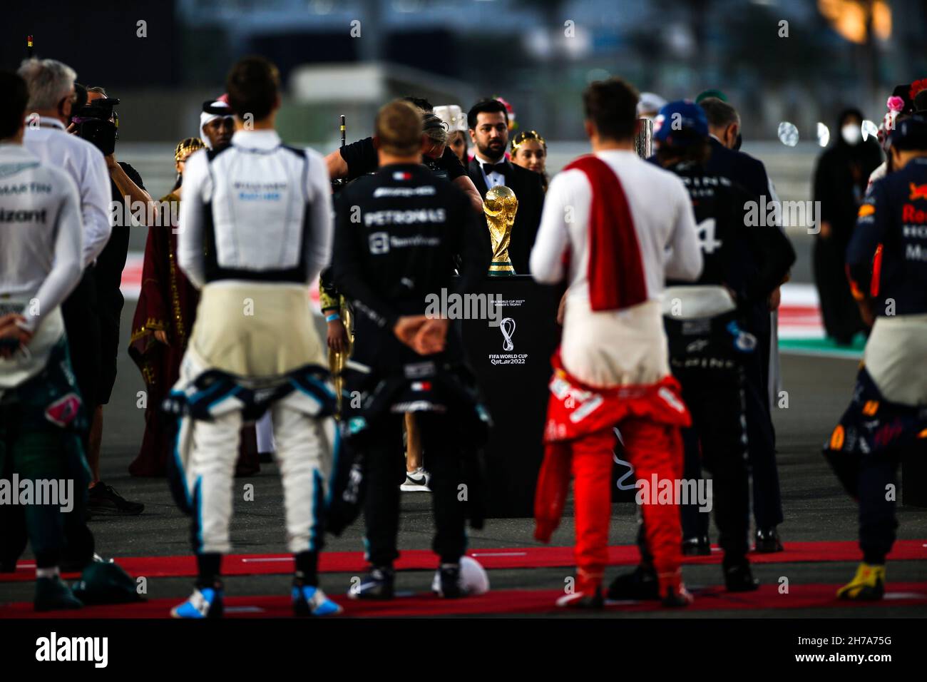 Doha, Qatar. 21st Nov, 2021. FIFA World Cup trophy, F1 Grand Prix of ...