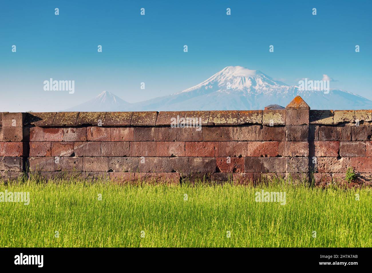 The majestic Mount Ararat or Sis and Masis in Armenian with an ancient ...