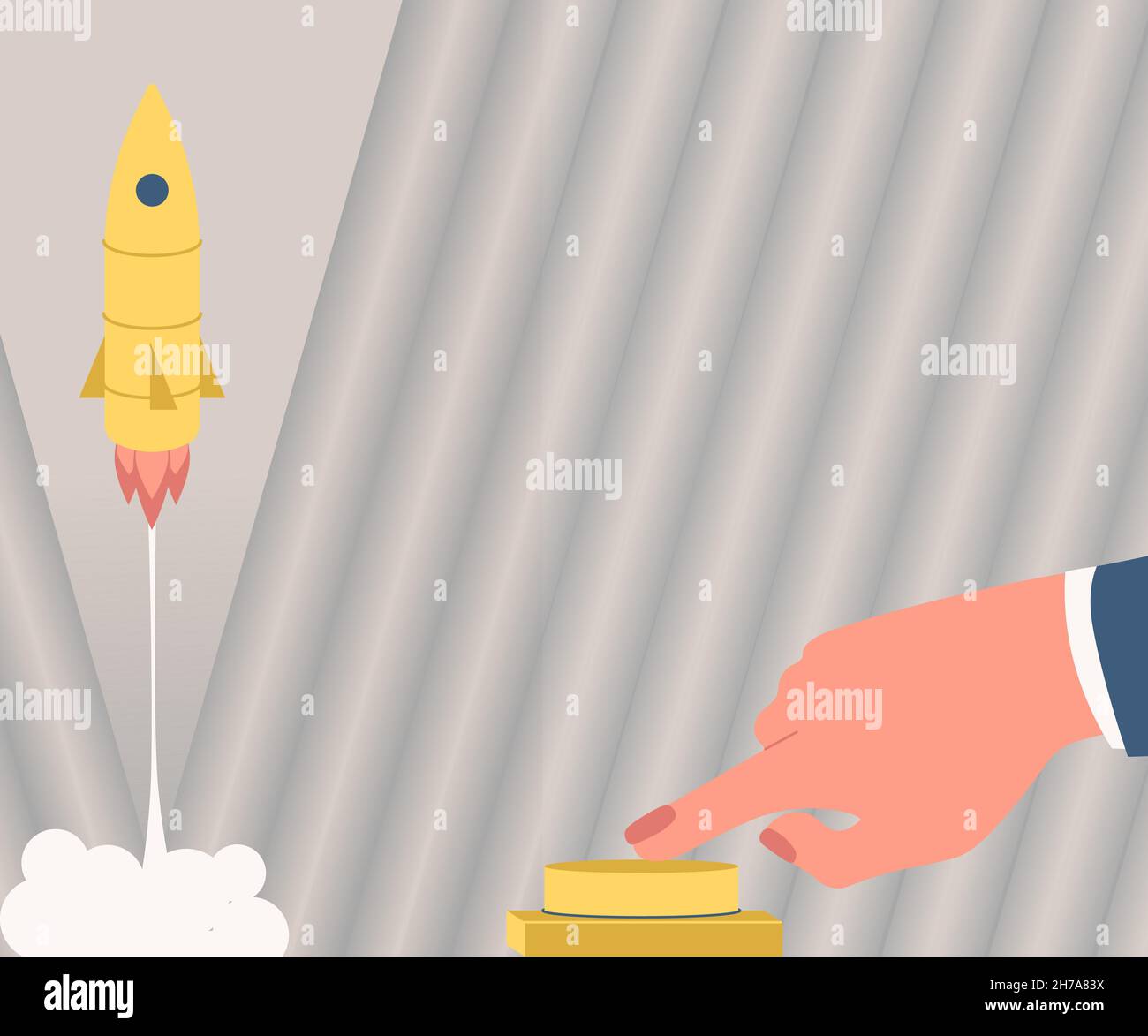 Man Hand Pressing Button To Launch Rocket To Space For New Horizons ...