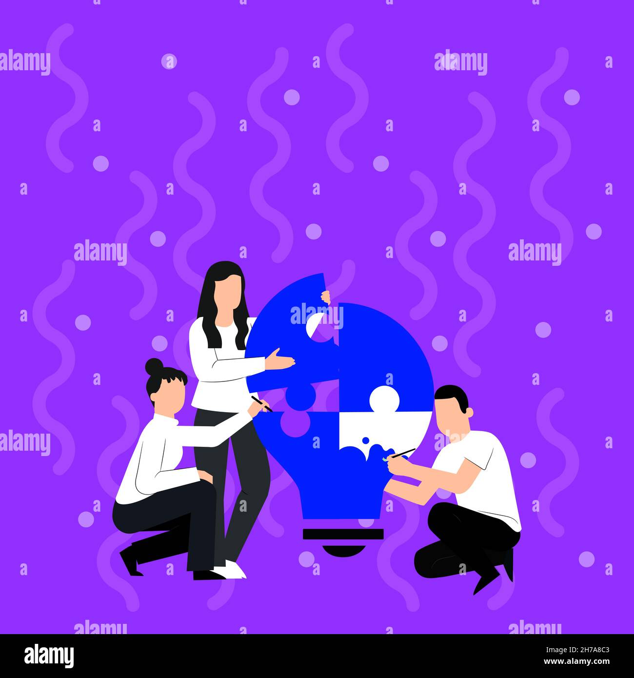 Group Of People Drawing Helping Each Other Building Large Light Bulb ...