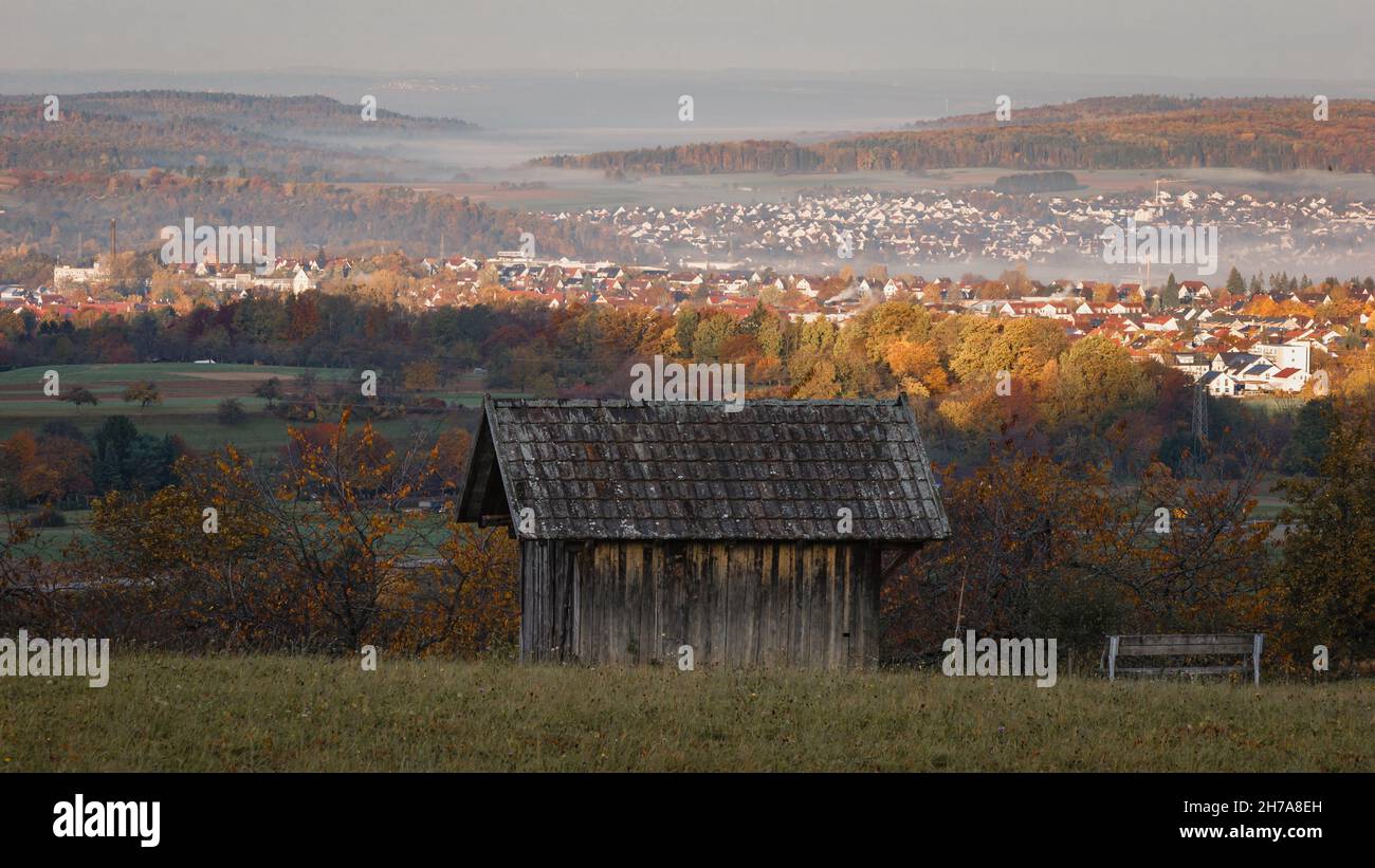 A viewpoint of Talheim from the Schwabian Albs in Baden-Württemberg ...