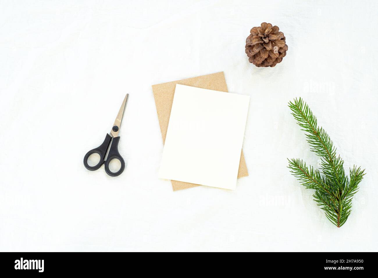 Christmas blank greeting card mock-up scene. Christmas decoration ...