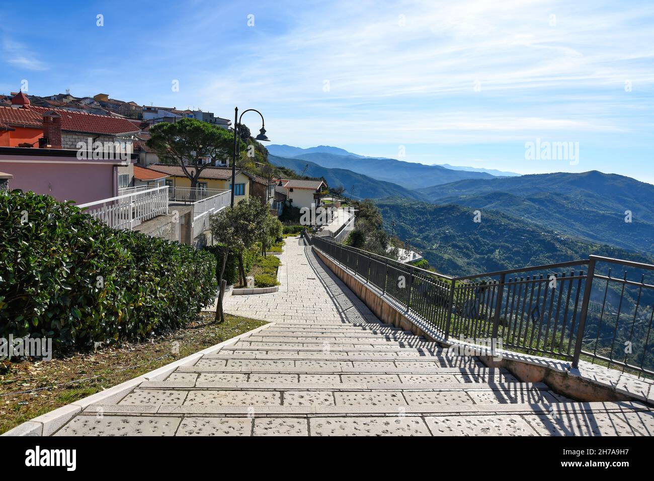 Staircase with panoramic mountain views in Trentinara, a small village ...