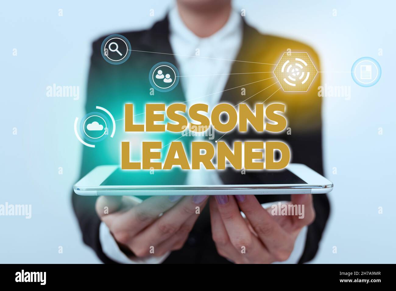 Text showing inspiration Lessons Learned. Word Written on experiences distilled project that ...