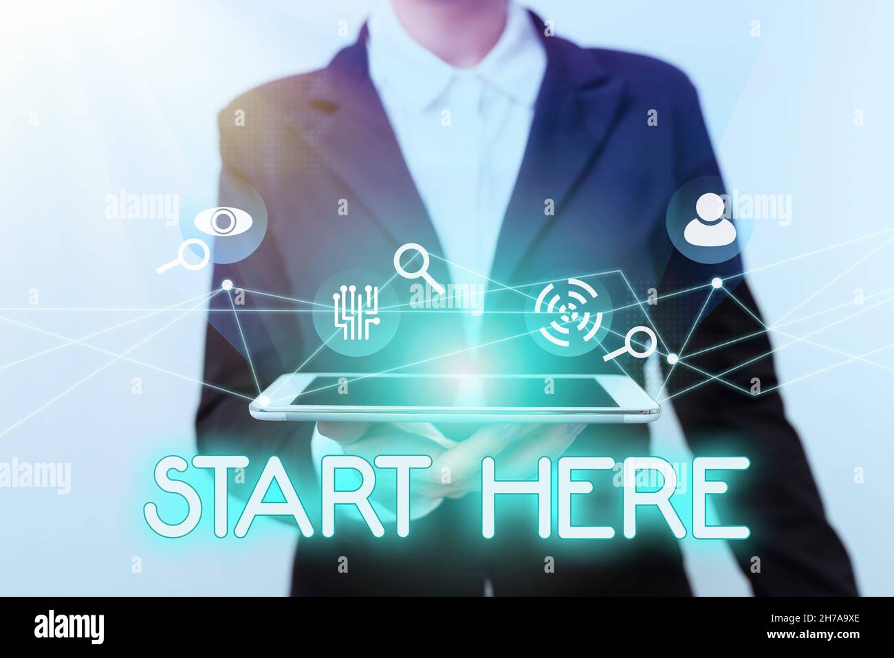 Conceptual caption Start Here. Business showcase telling someone this ... Conceptual caption Start Here. Business showcase telling someone this ...