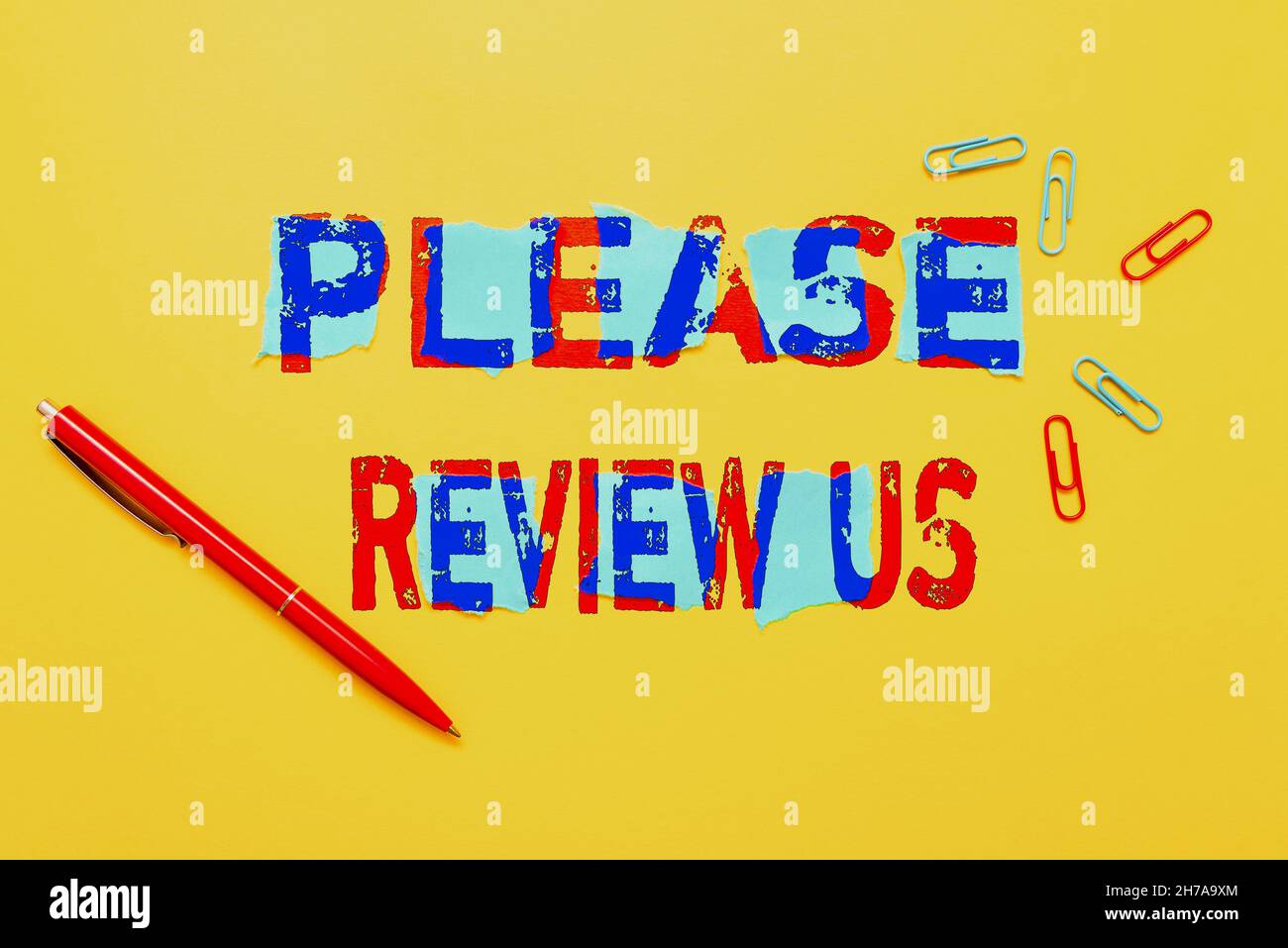 Text showing inspiration Please Review Us. Word Written on situation or ...