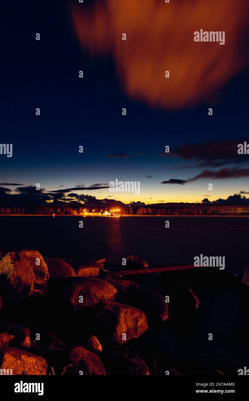 A vertical shot of the equator of the port of Klaipeda, Lithuania at ...