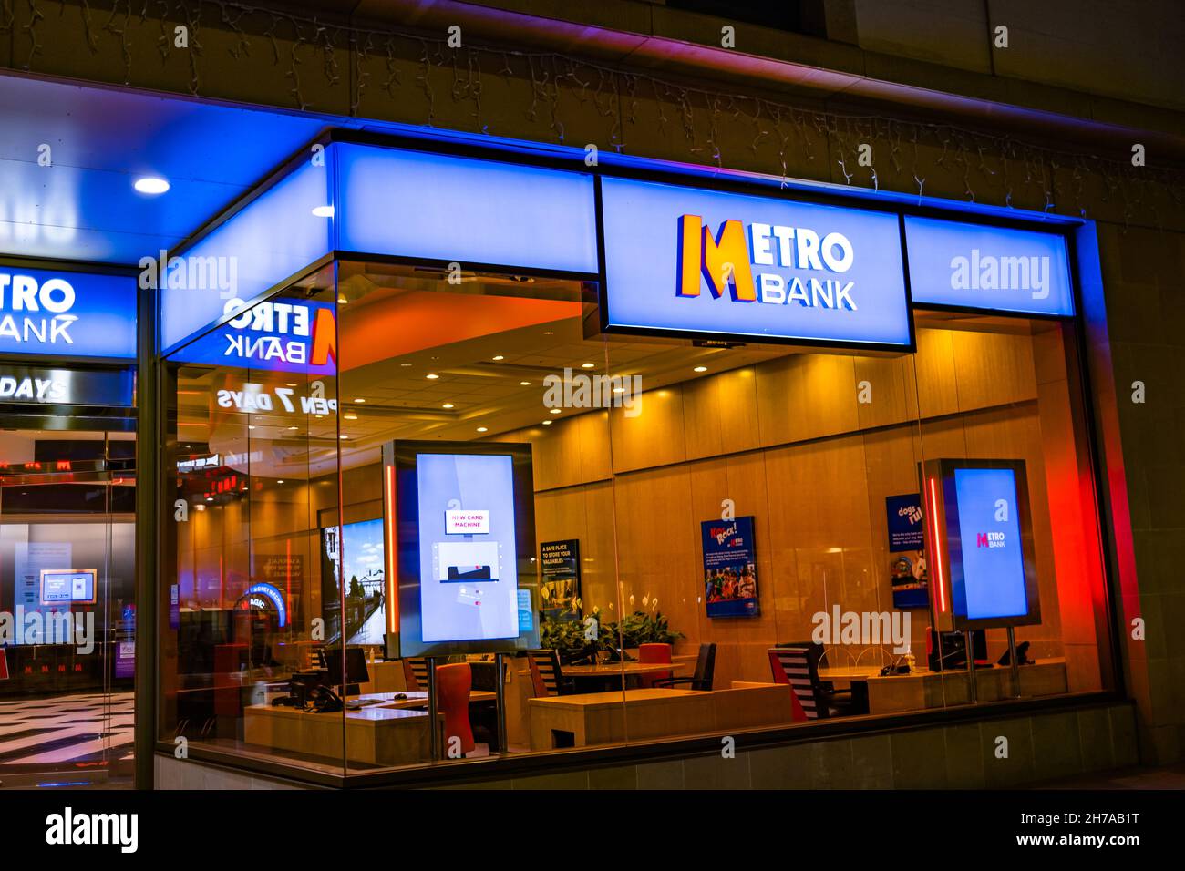 The exterior of the Metro Bank in the city of Cambridge. Captured early ...