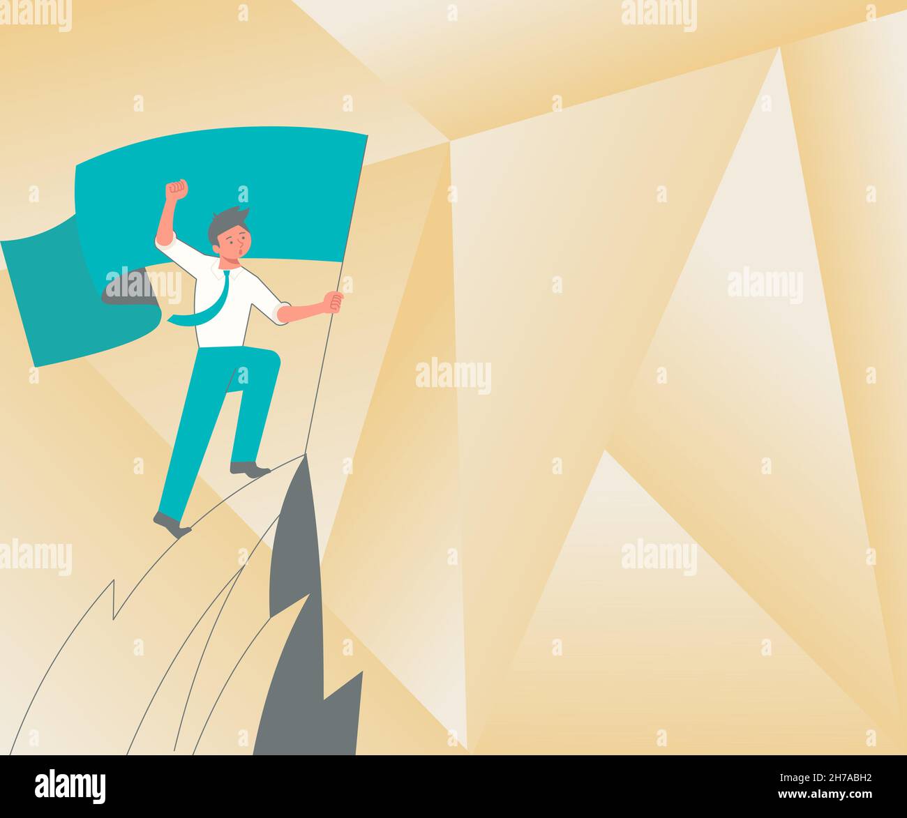 Man On A Mountain Drawing Proud Of His Climbing Success To The Clouds ...