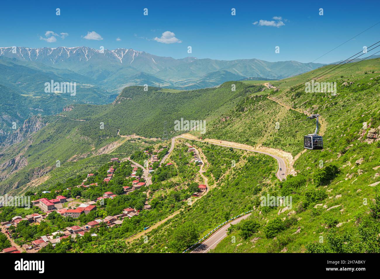 Tatev cable car and funicular in summer transports passengers and ...