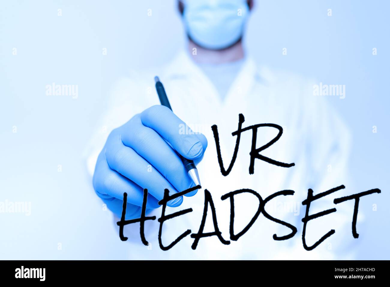Hand writing sign Vr Headset. Business concept headmounted device that ...