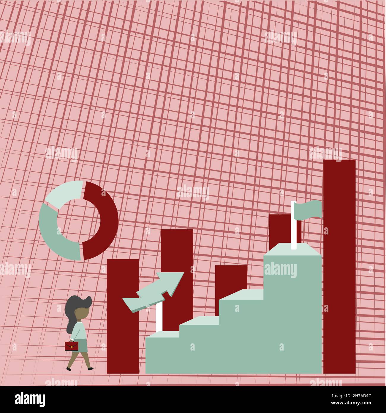 Business Woman Walking Towards Large Graph Showing Performance. Lady ...
