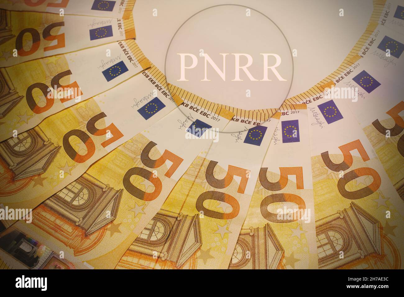 European banknotes with the sign "Pnnr" concept of financial help Stock ...