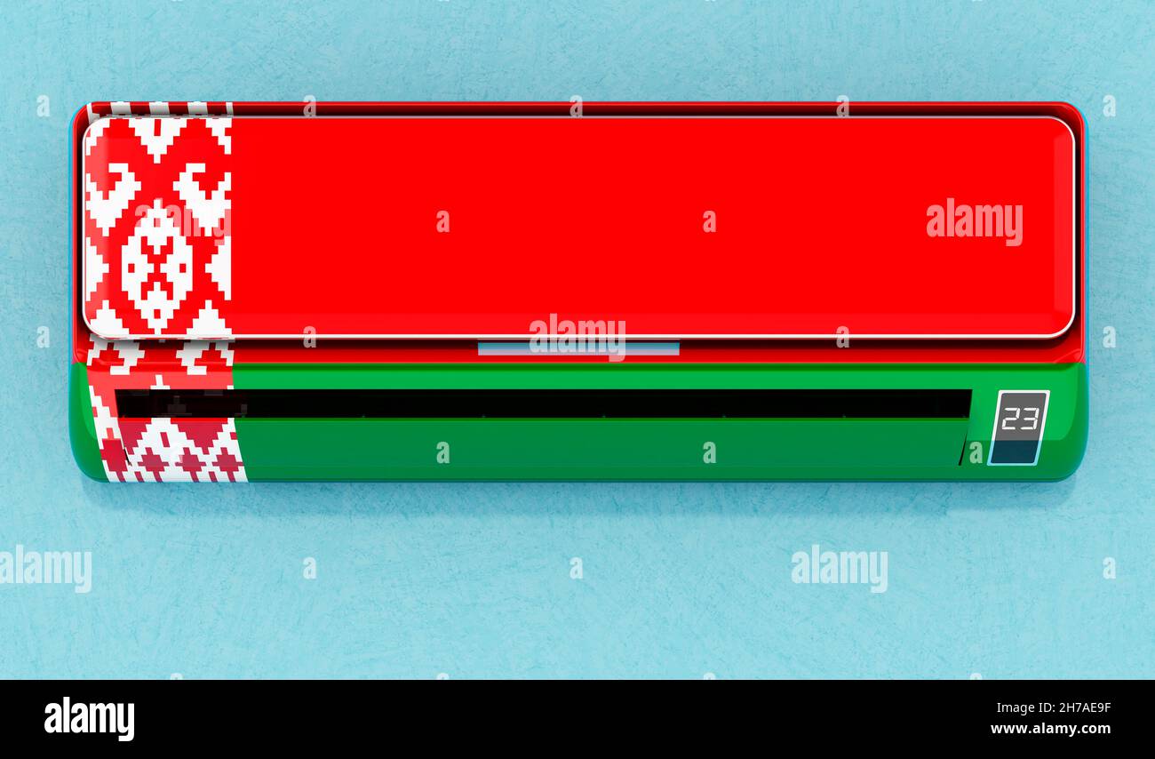 Air conditioner with Belarusian flag on the wall. House climate control ...
