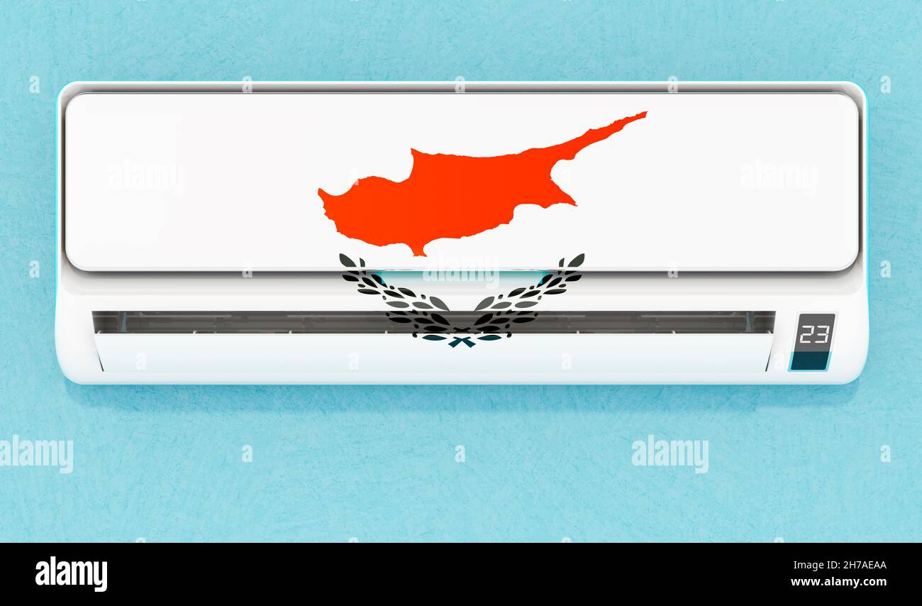 Air conditioner with Cypriot flag on the wall. House climate control ...