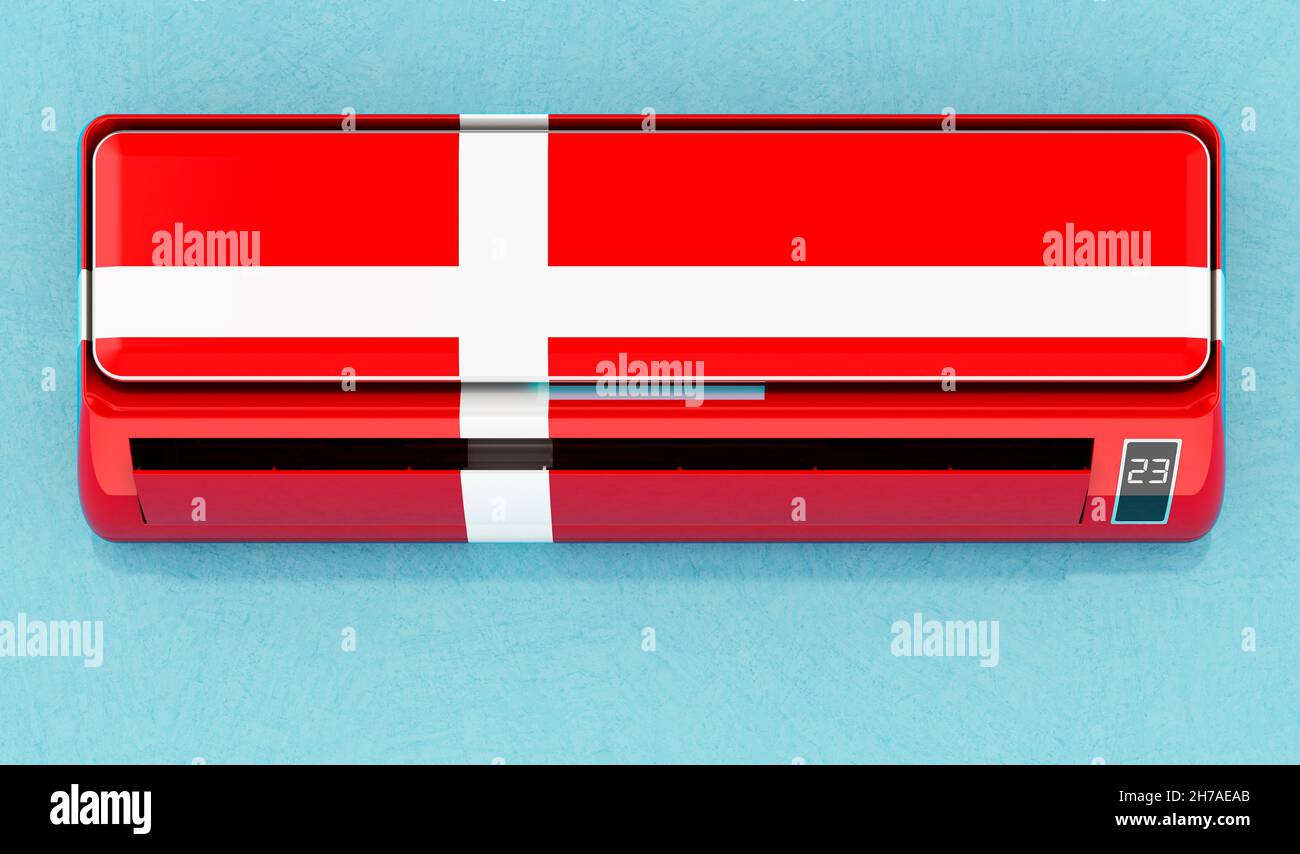 Air conditioner with Danish flag on the wall. House climate control ...