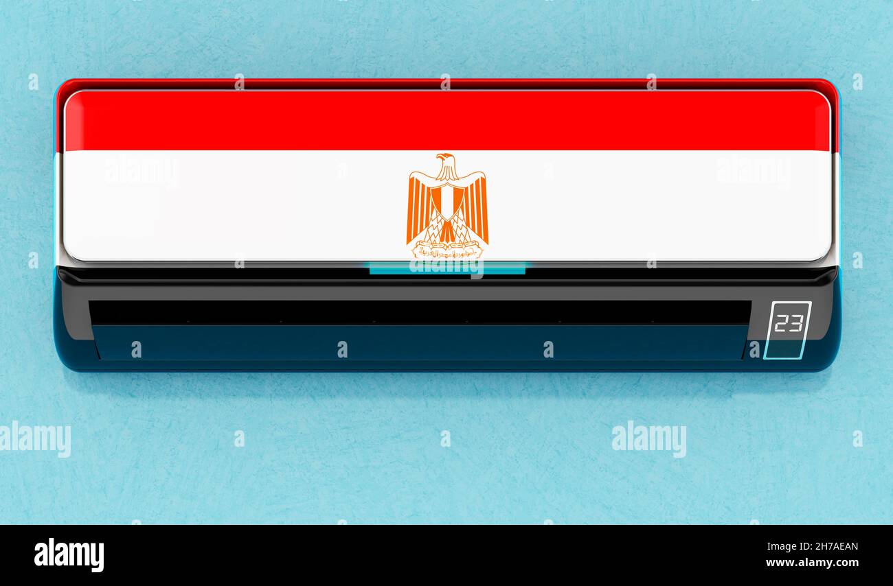 Air conditioner with Egyptian flag on the wall. House climate control ...