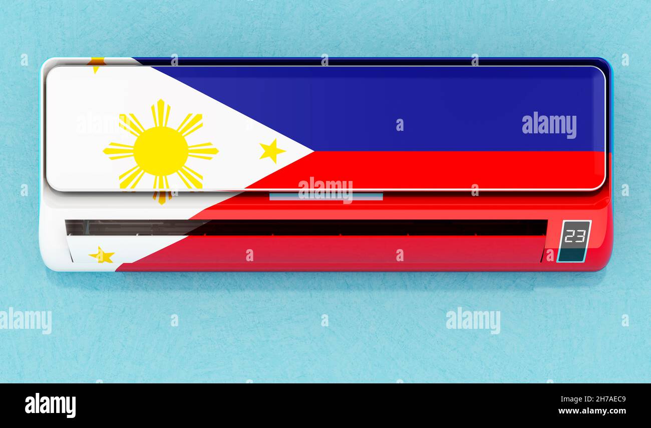 Air conditioner with Filipino flag on the wall. House climate control ...