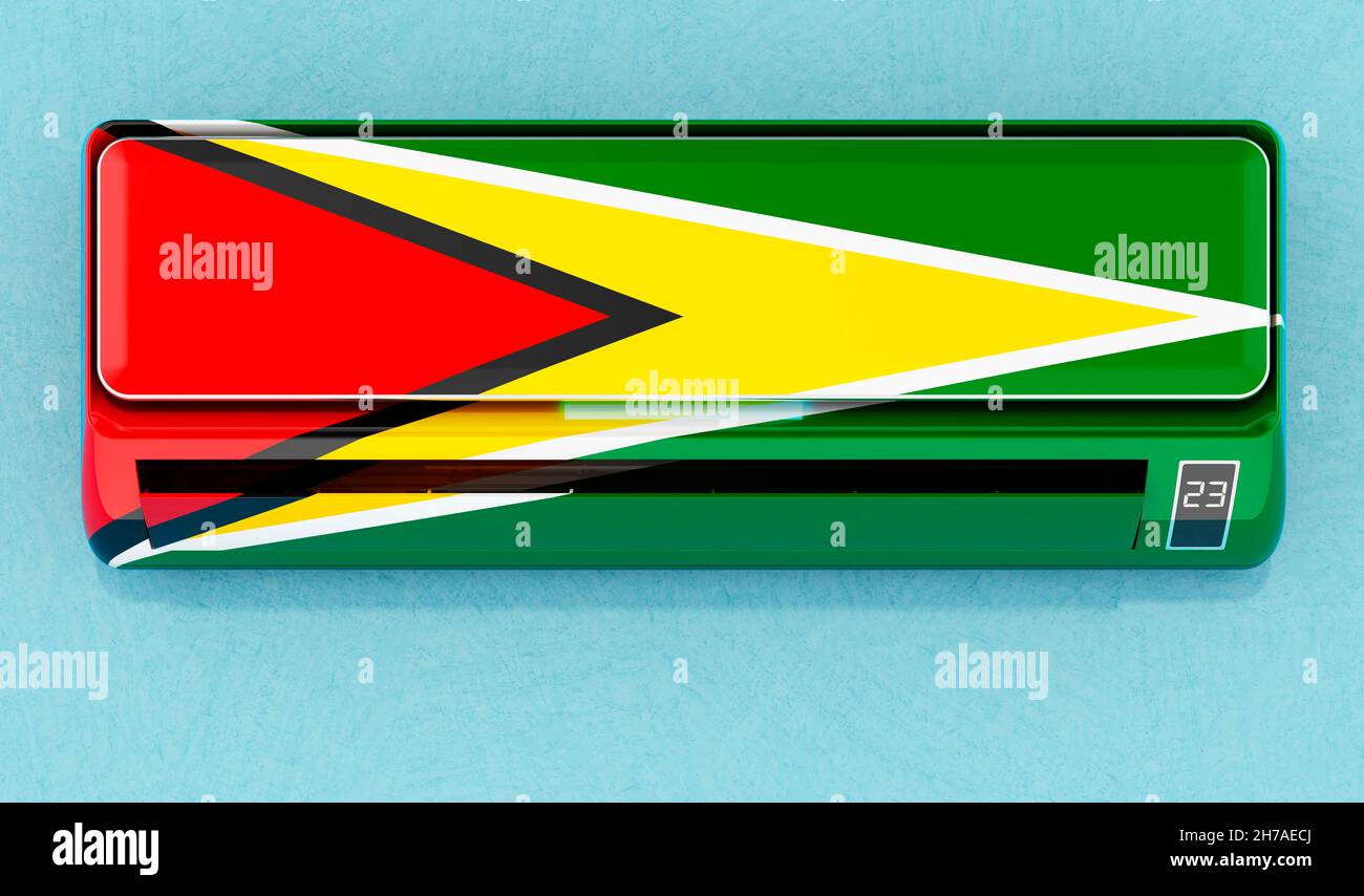 Air conditioner with Guyanese flag on the wall. House climate control ...