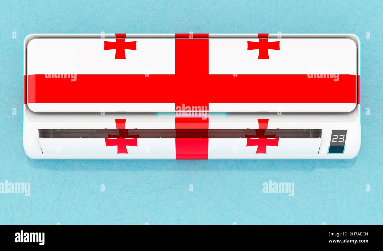 Air conditioner with Georgian flag on the wall. House climate control ...
