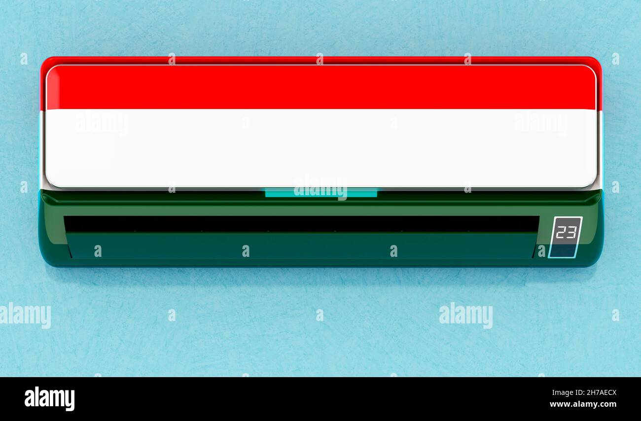 Air conditioner with Hungarian flag on the wall. House climate control ...