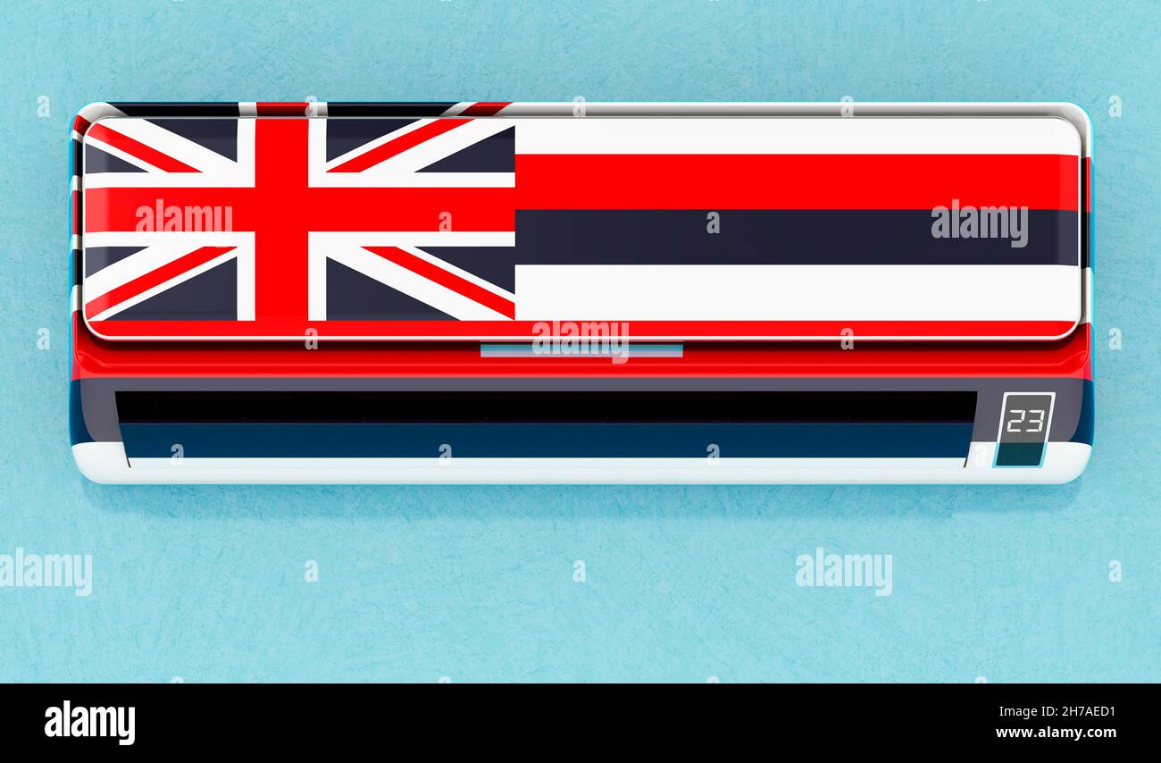 Air conditioner with Hawaiian flag on the wall. House climate control ...