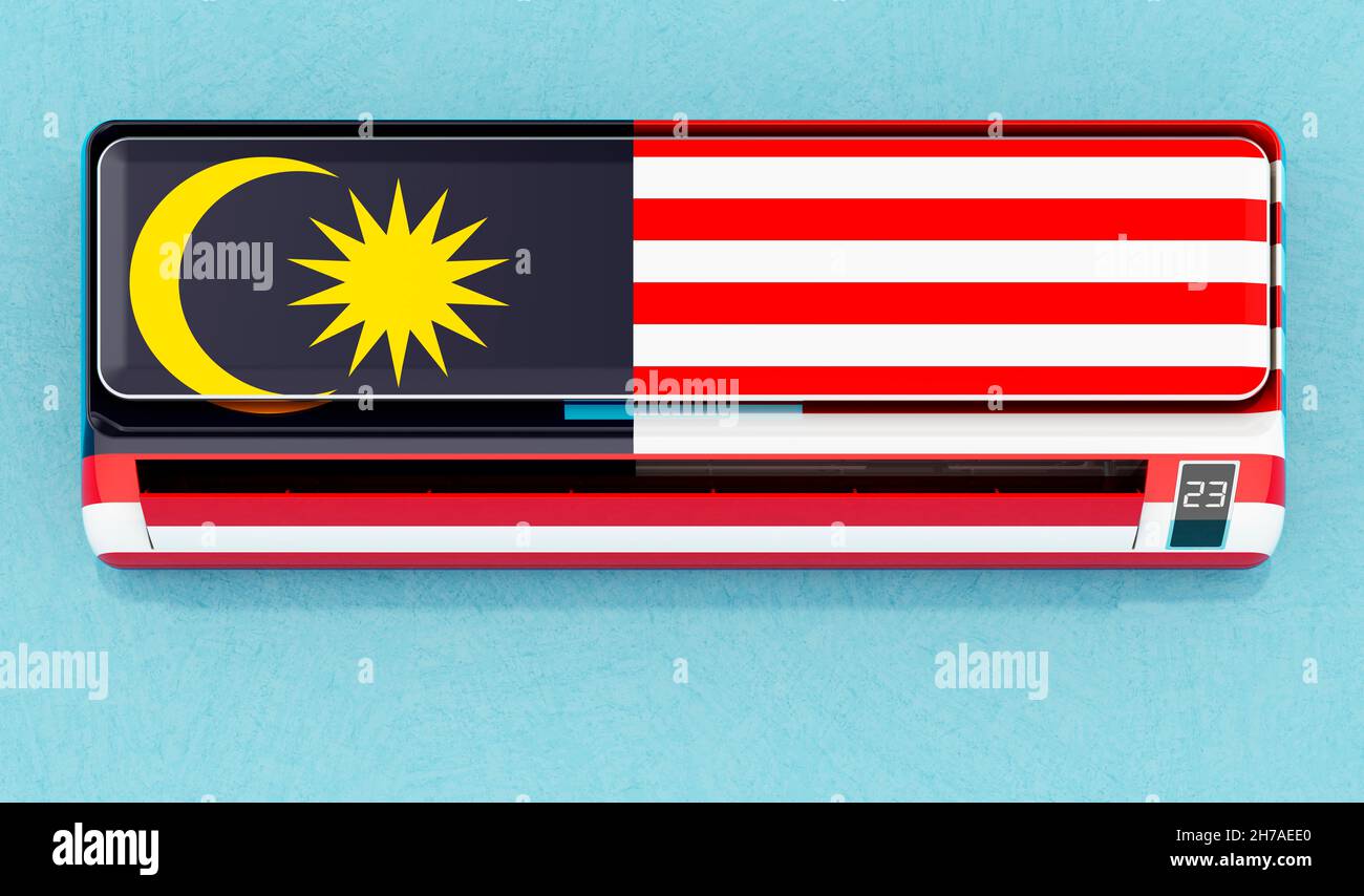 Air conditioner with Malaysian flag on the wall. House climate control ...