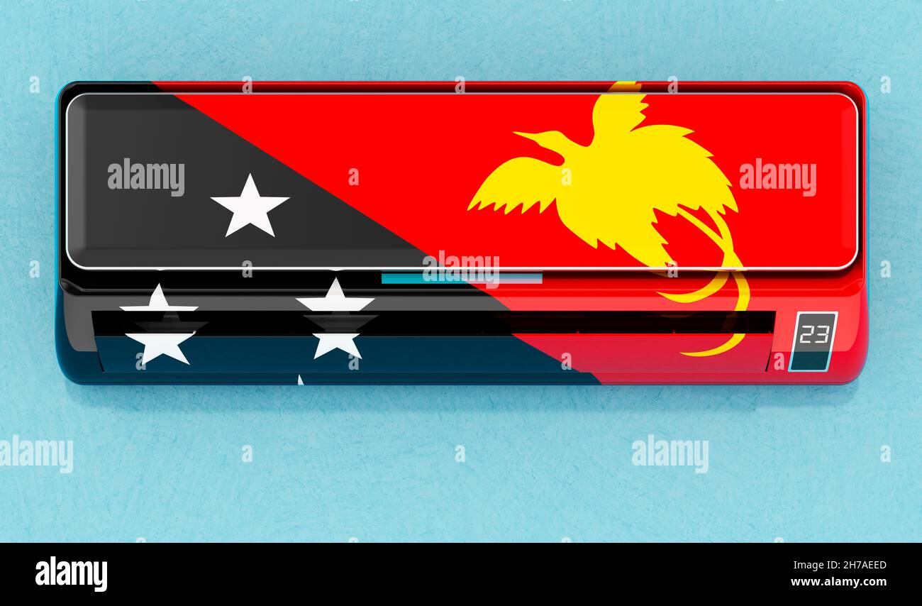 Air conditioner with Papuan New Guinean flag on the wall. House climate ...