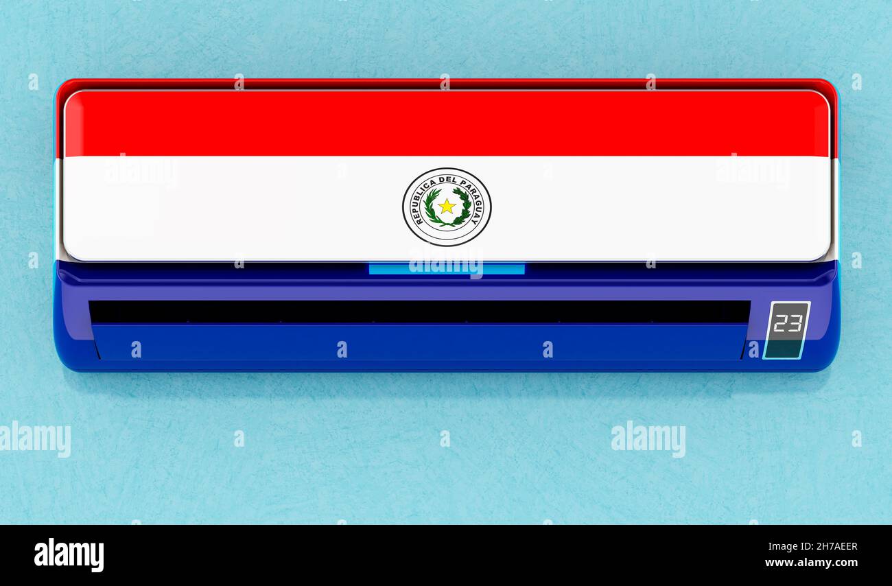 Air conditioner with Paraguayan flag on the wall. House climate control ...