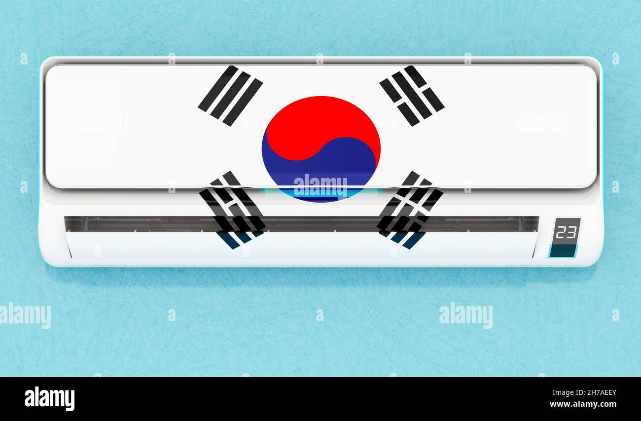 Air conditioner with South Korean flag on the wall. House climate ...