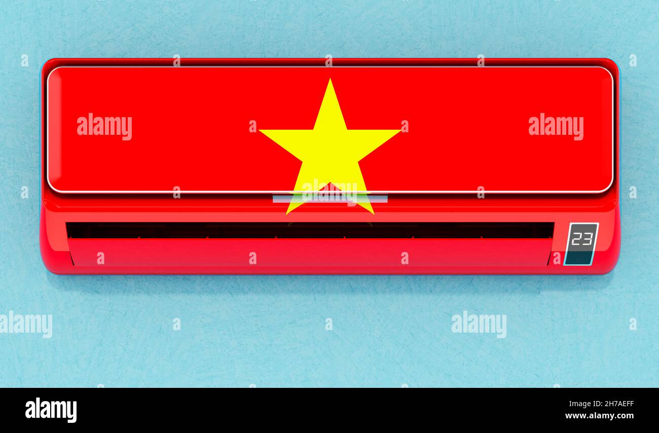 Air conditioner with Vietnamese flag on the wall. House climate control ...