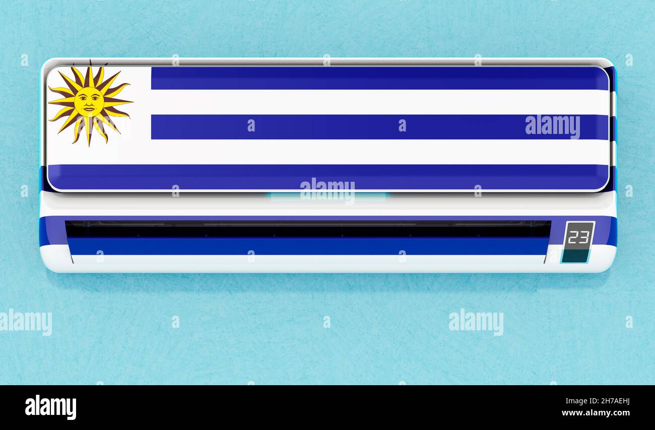 Air conditioner with Uruguayan flag on the wall. House climate control ...