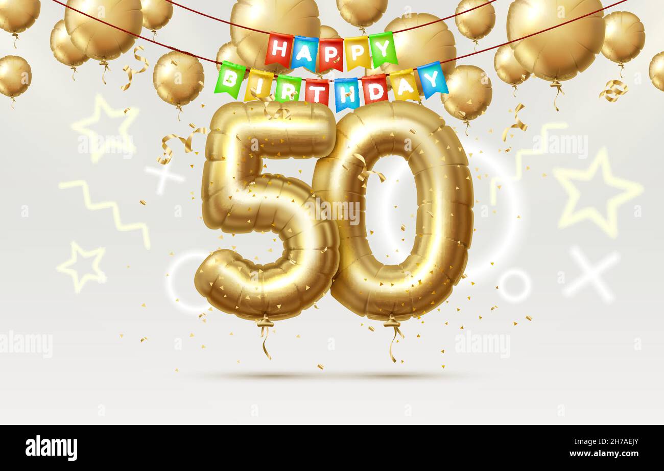 Happy Birthday 50 years anniversary of the person birthday, balloons in ...
