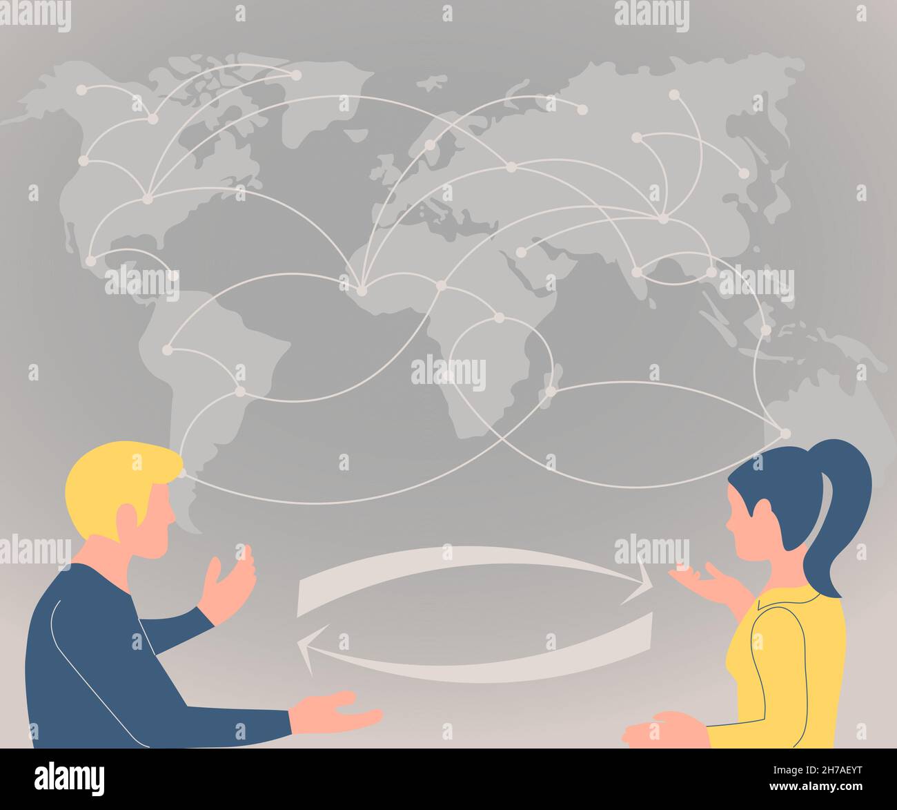 Two Teammates Discussing New Ideas Overlooking World Map Brainstorming ...