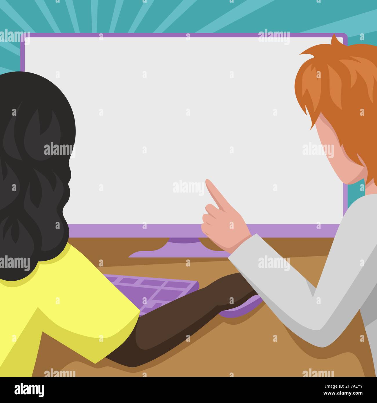 Couple Drawing Using Desktop Computer Helping Each Other Accomplishing ...