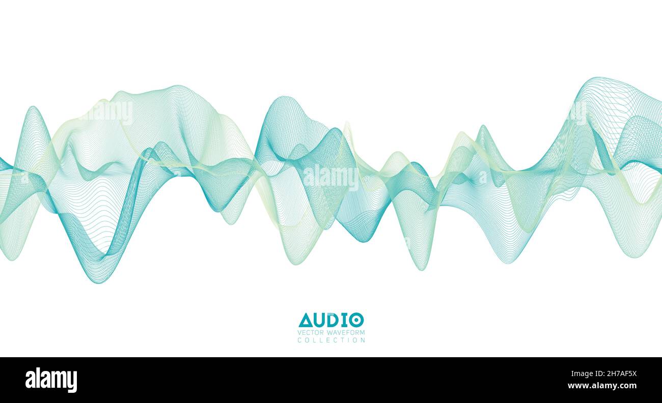 3d audio soundwave. Light green music pulse oscillation. Glowing ...